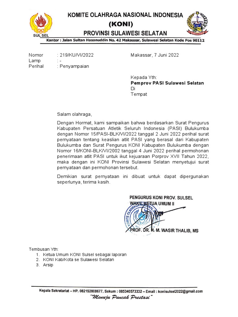 Surat Penyampaian KONI | PDF