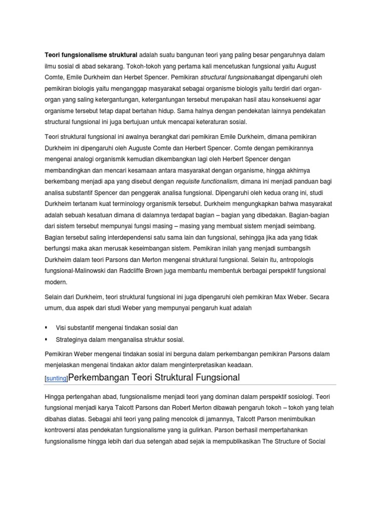 Teori Fungsionalisme Struktural | PDF