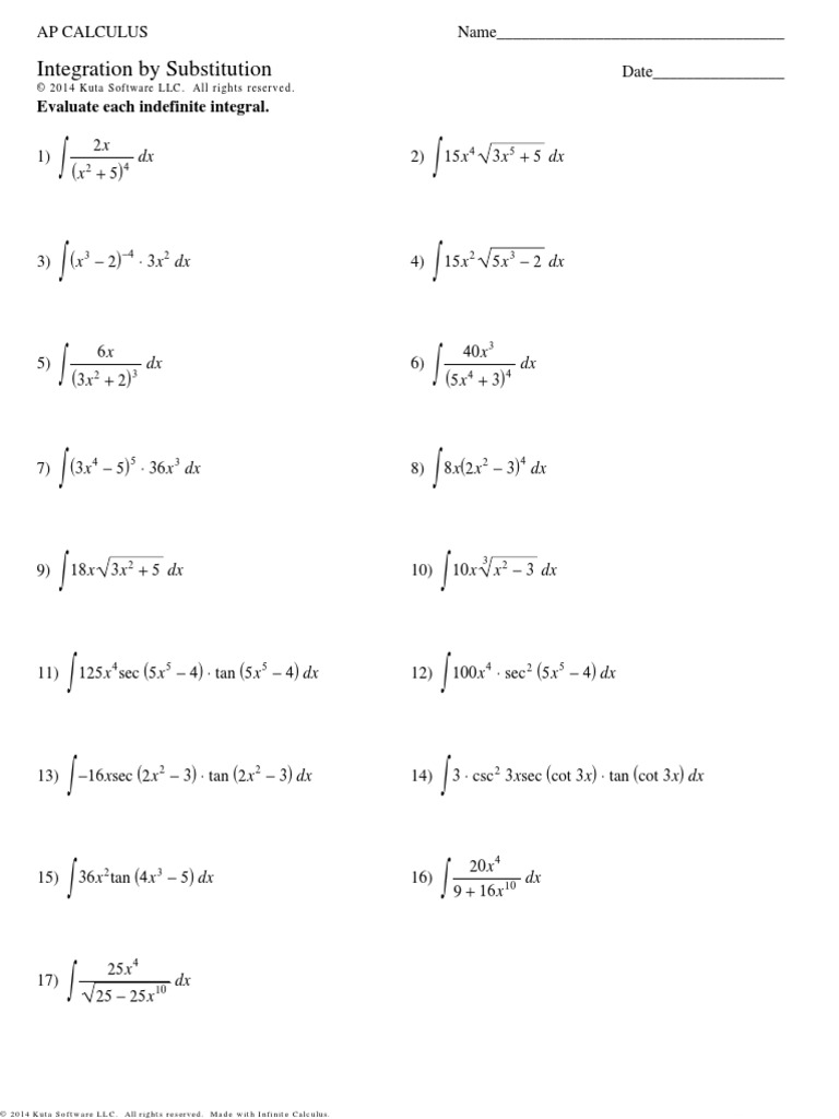 AP CALCULUS - Integration by Substitution | PDF | Calculus | Mathematical Analysis