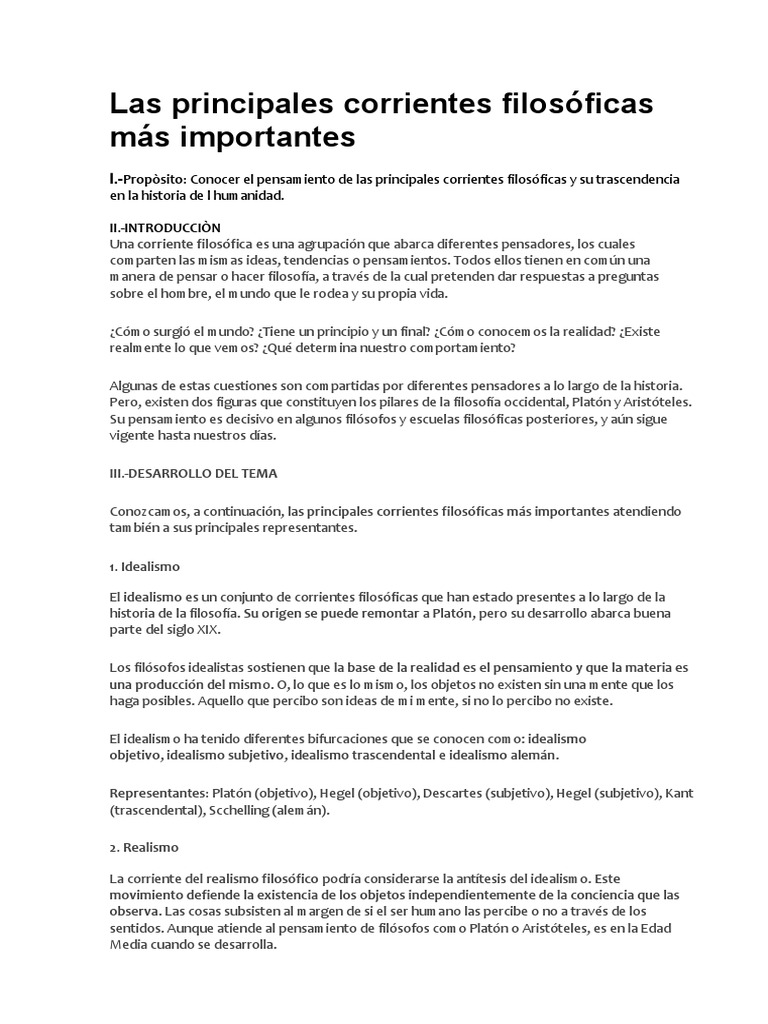 Las Corrientes Filosóficas Más Importantes | PDF | Empirismo | Idealismo
