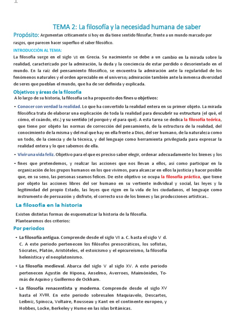 TEMA 2 La Filosofía y La Necesidad Humana de Saber | PDF | Conocimiento ...