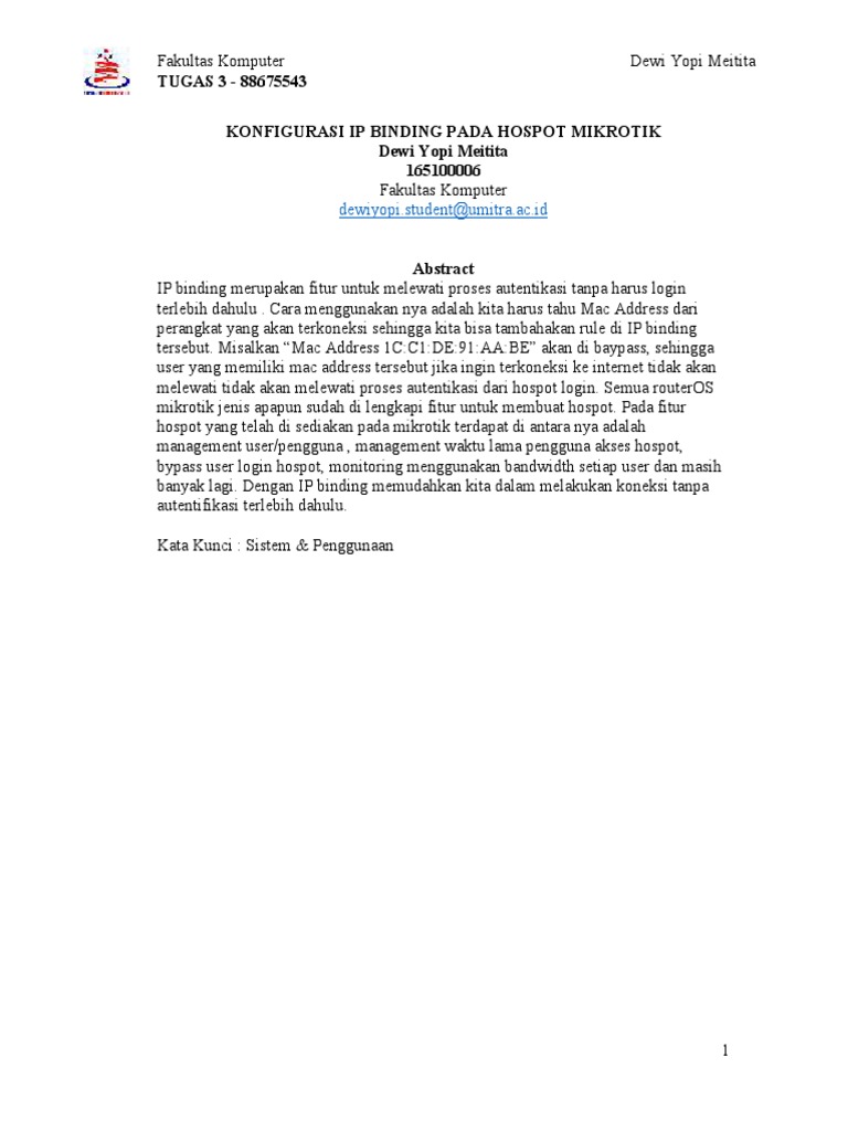 Konfigurasi IP Binding Pada Hospot Mikrotik - Jaringan Komputer Article Tugas (Reference Tidak ...