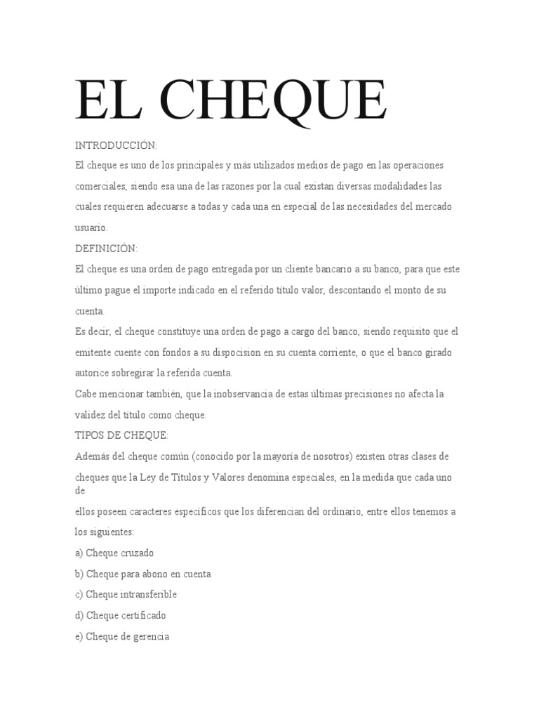 Introducción Tipo de Chequesss | PDF | Cheque | Bancos