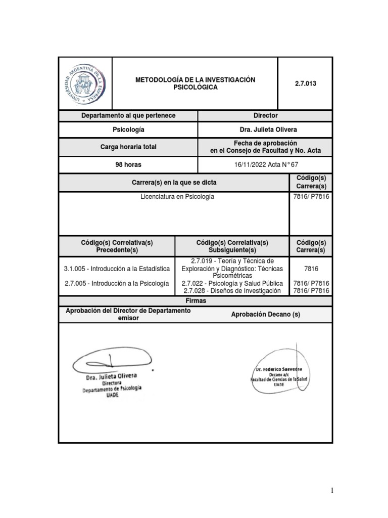Metodologia de La Investigacion Psicologica - PROGRAMA-16!11!2022 | PDF ...