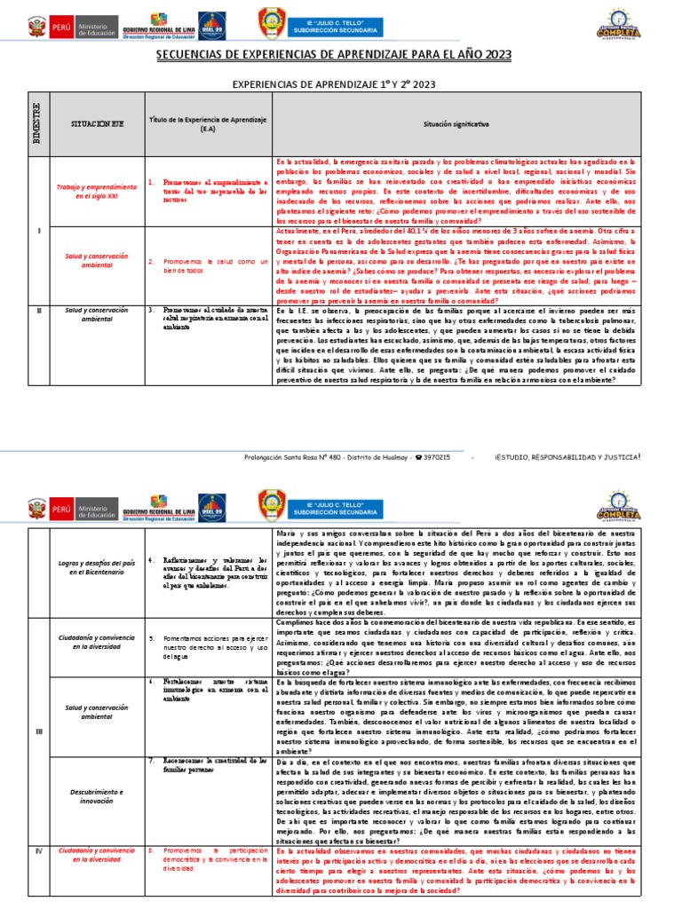 SECUENCIAS DE EdA - 2023 | PDF | Perú | Agua