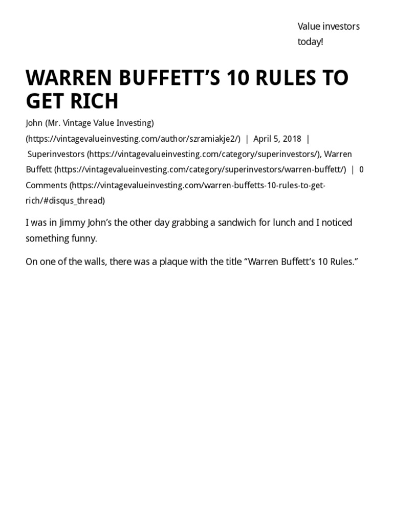 Warren Buffetts 10 Rules To Live By Vintage Value Investing Pdf