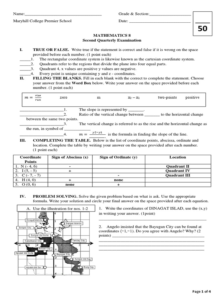 Mathematics 8 Quarterly Exam Guide | PDF