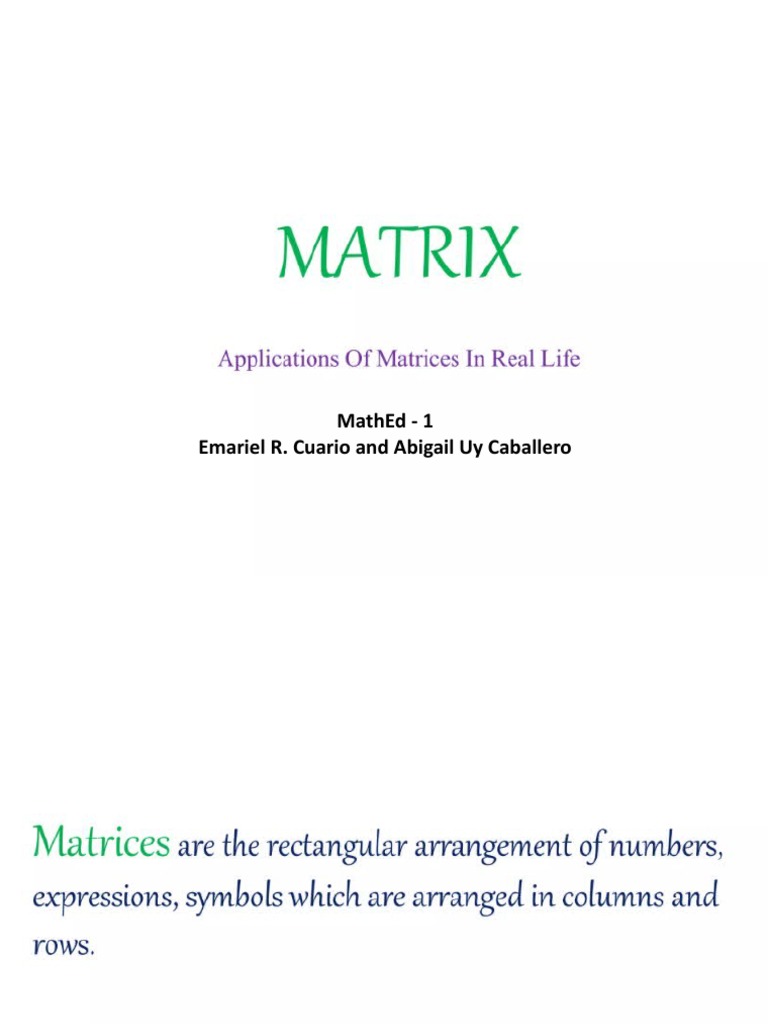 Application of Matrices in Daily Life | PDF Application of Matrices in Daily Life | PDF