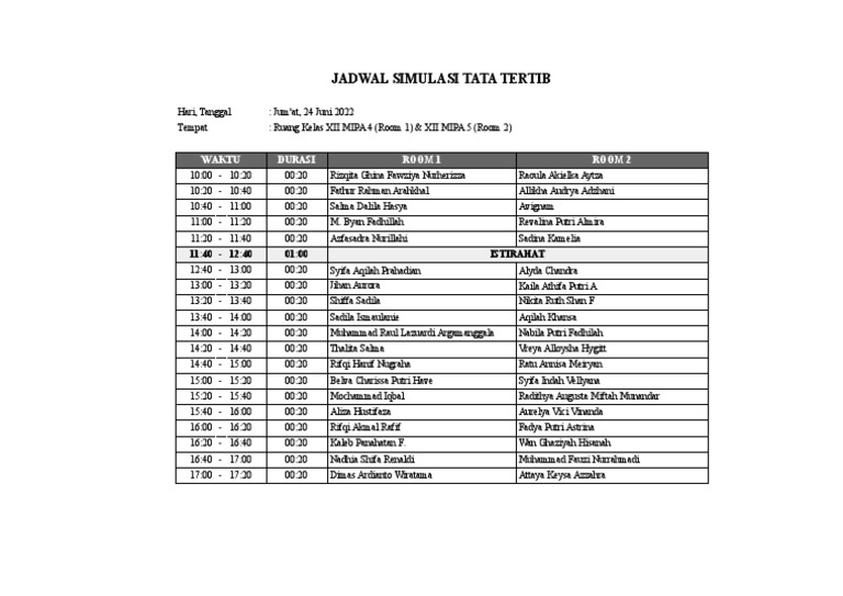 (PLiST 2022) Jadwal Simulasi - TATIB | PDF