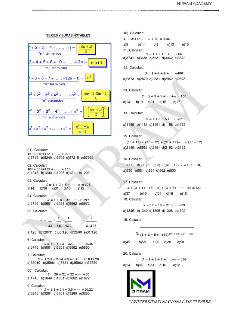Series y Sumas Notables | PDF