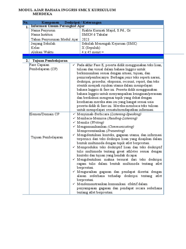 Modul Ajar Descriptive | PDF | Karier & Perkembangan | Seni