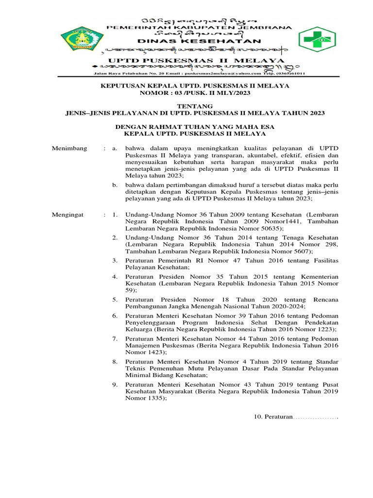 SK JENIS JENIS PELAYANAN YANG ADA Di Puskesmas | PDF | Kesehatan Holistik