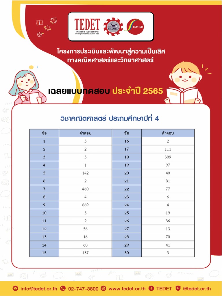 Answer TEDET2565 Math G4 | PDF