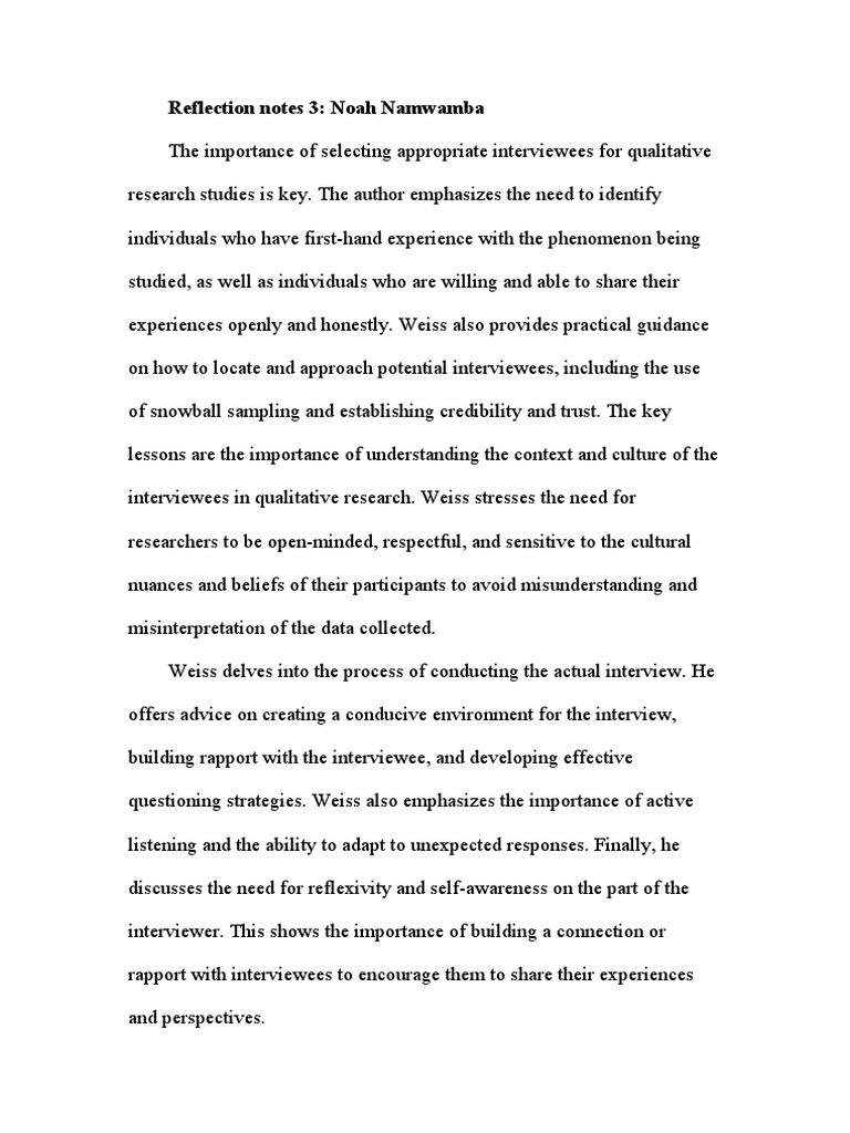 Reflection Paper 3 | PDF | Qualitative Research | Interview
