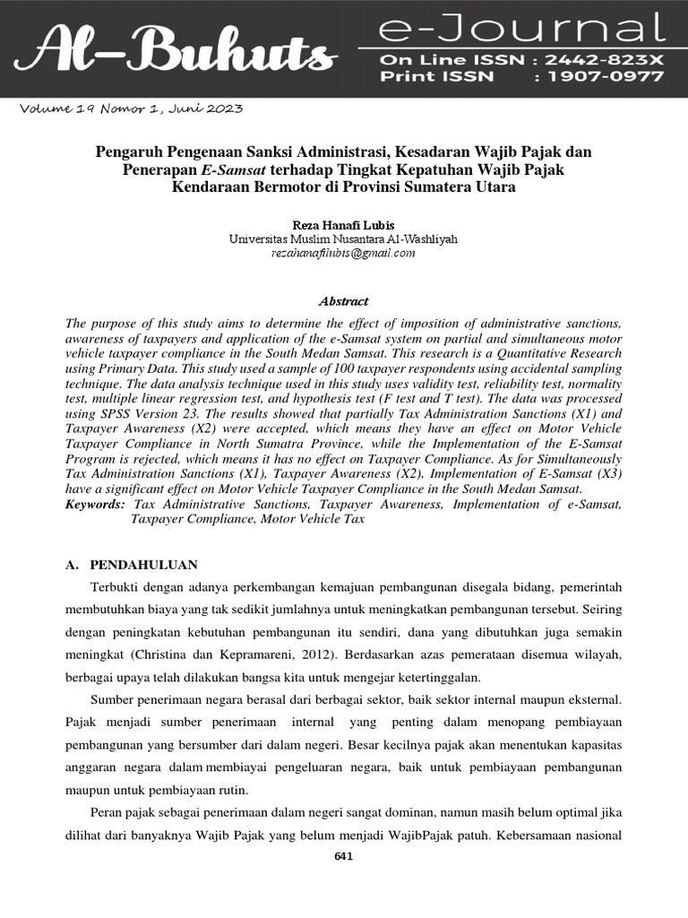 Pengaruh Pengenaan Sanksi Administrasi, Kesadaran Wajib Pajak Dan ... Pengaruh Pengenaan Sanksi Administrasi, Kesadaran Wajib Pajak Dan ...
