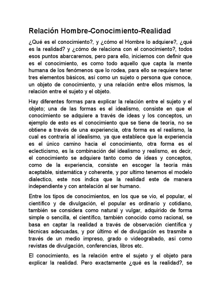 Relación Hombre-Conocimiento-Realidad | PDF Relación Hombre-Conocimiento-Realidad | PDF