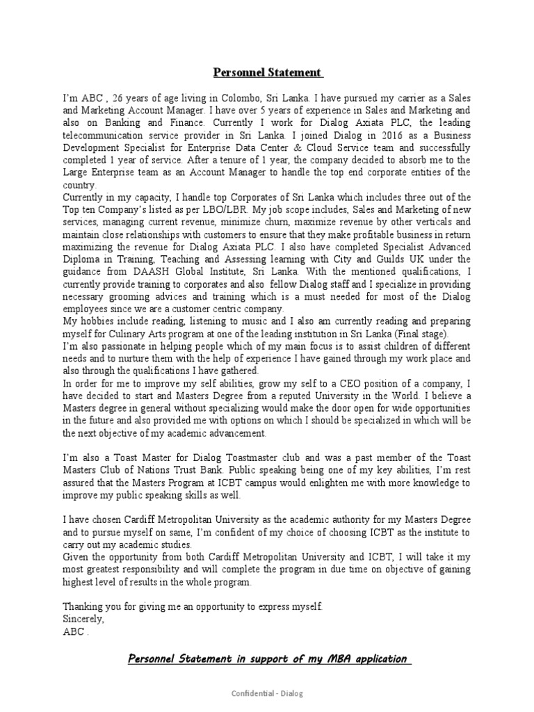 Personal Statements for MBA Applications | PDF | Academic Degree ...