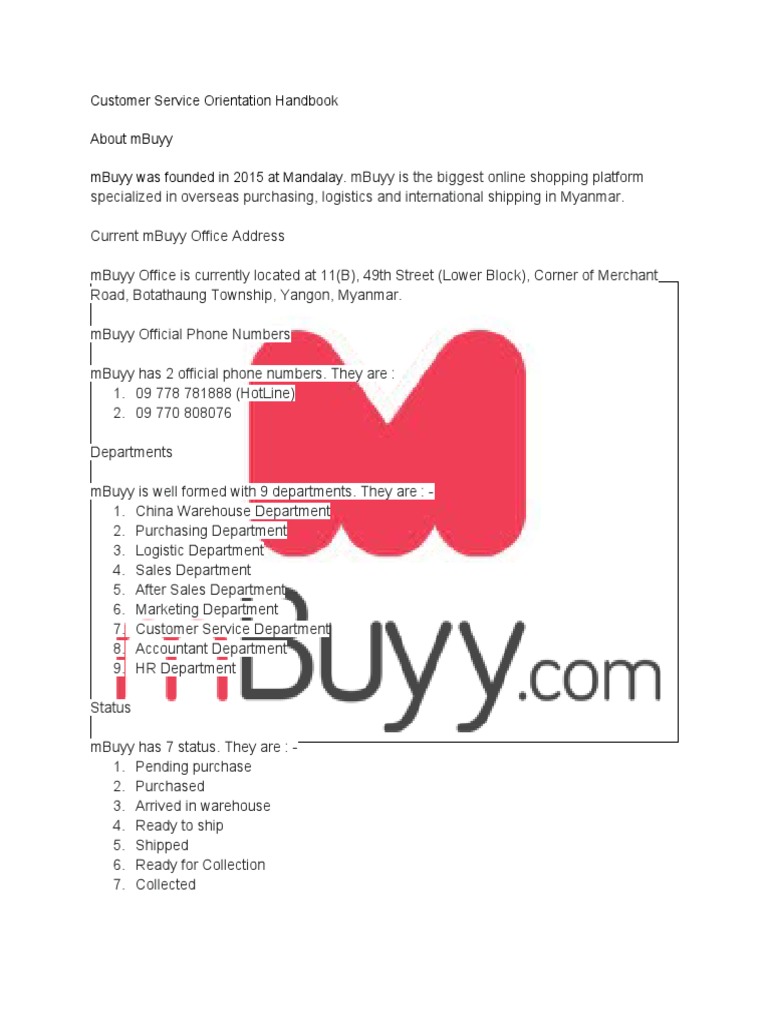 Customer Service Orientation Handbook | PDF