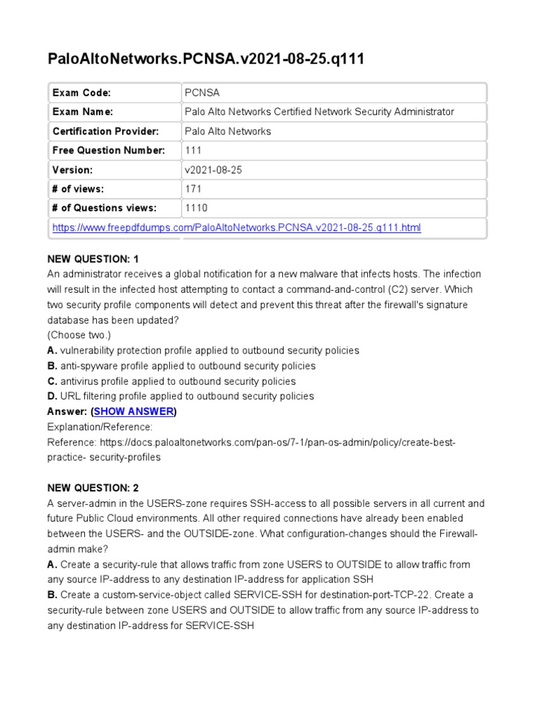 Palo Alto Networks PCNSA Exam Overview | PDF | Security | Computer Security