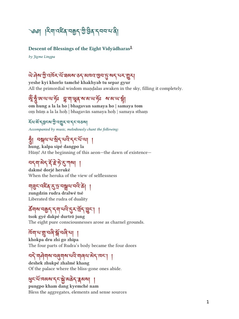 Eight Vidyādharas' Blessings | PDF