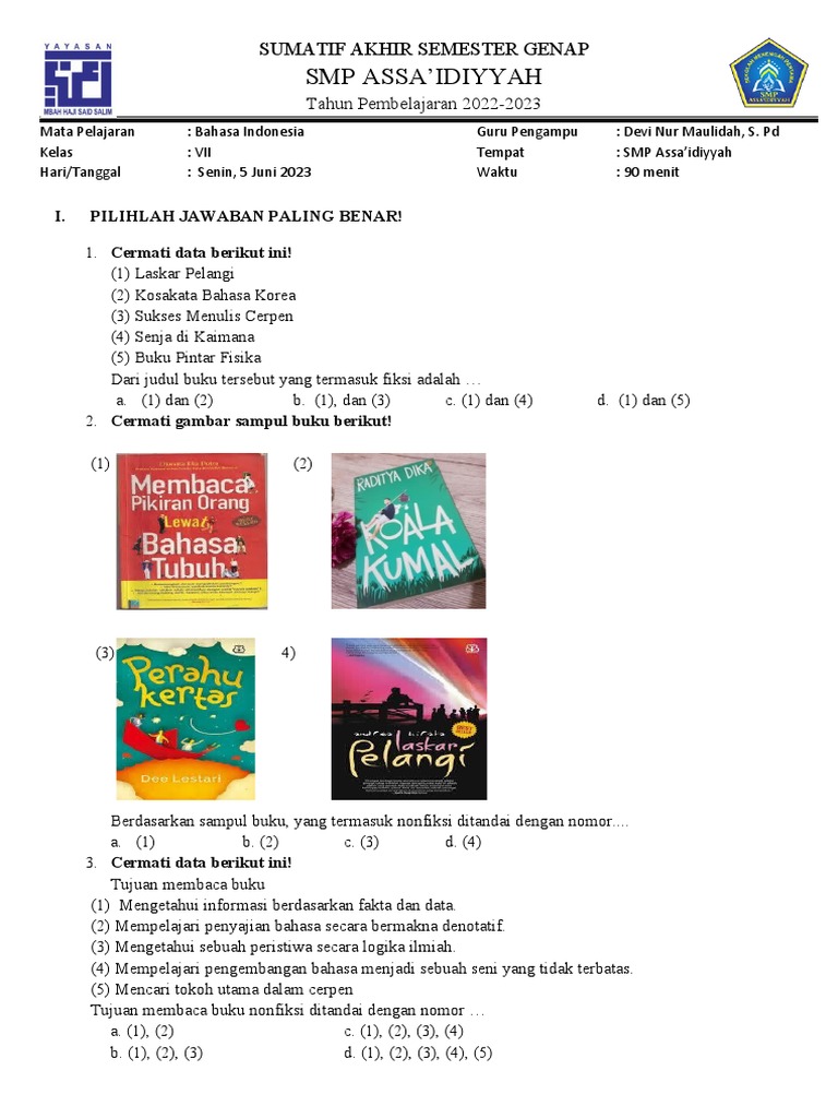 Format Soal Bin KLS 7 Sumatif Akhir Semester | PDF