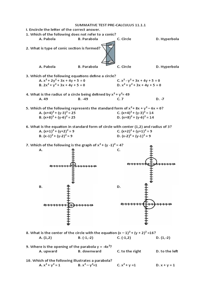 Pre-Calculus Worksheet 1 | PDF | Analytic Geometry | Algebraic Geometry