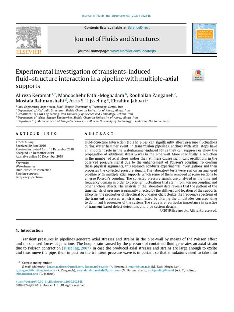 Fluid Structure Interaction in Pipes With Experiments and Analysis | PDF