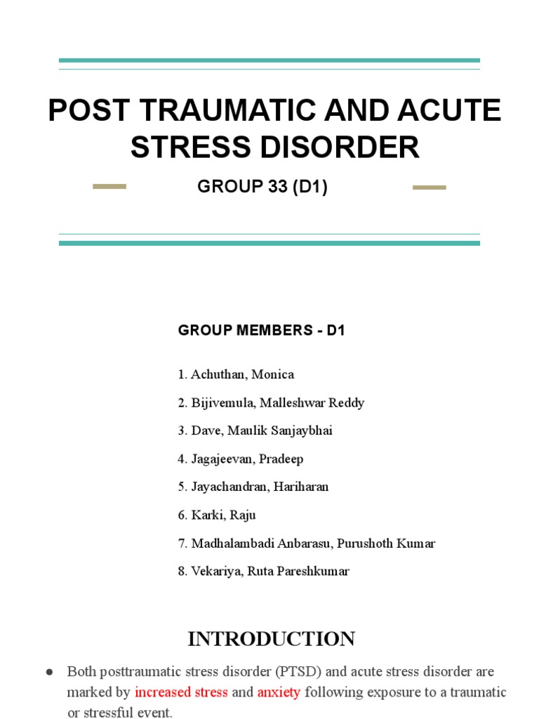 Post Traumatic Stress and Acute Stress Disorder | PDF | Psychotherapy ...