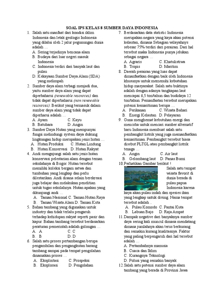 Soal Ips Kelas 8 Sumber Daya Indonesia | PDF | Sains & Matematika