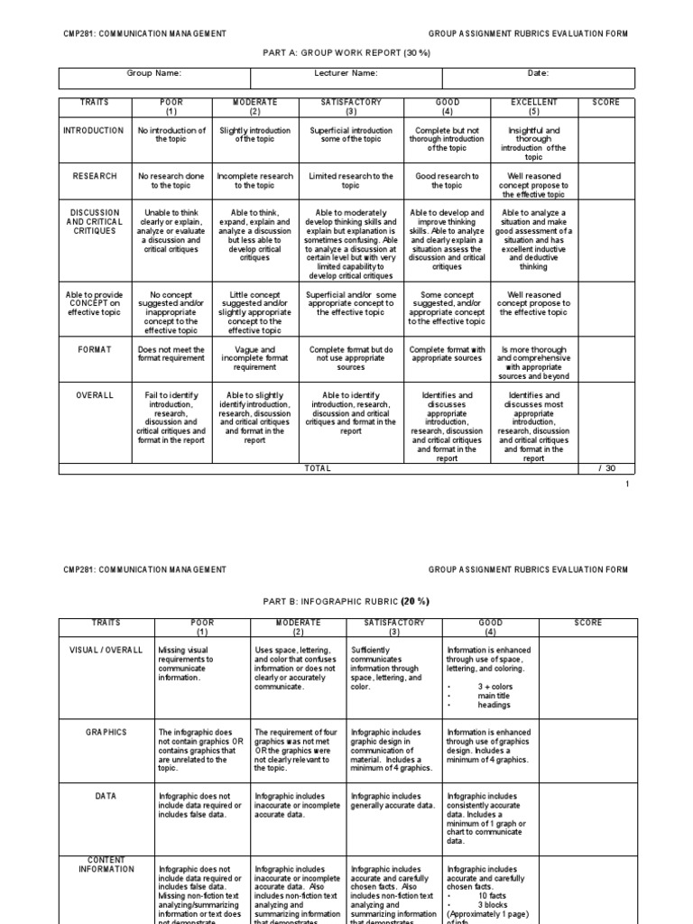 Group Assignment Evaluation Rubric | PDF | Infographics | Thought