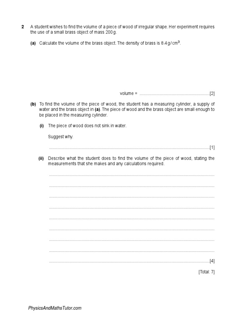 Density 1 QP | PDF | Density | Volume