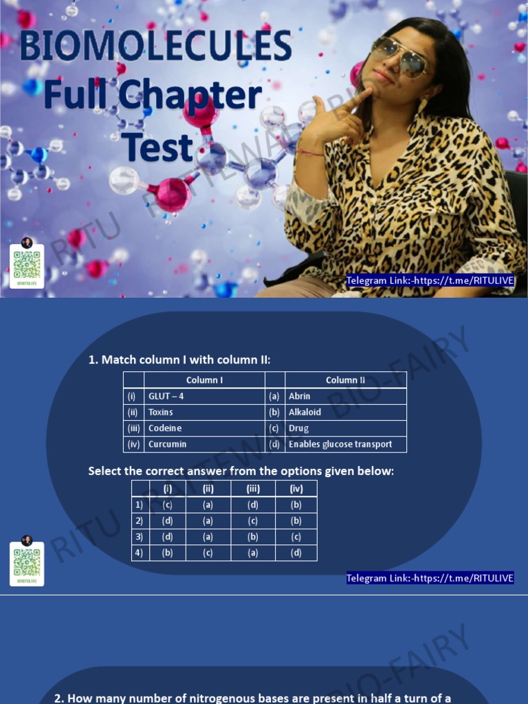 Biomolecules (TEST) - Compressed | PDF | Cofactor (Biochemistry) | Enzyme