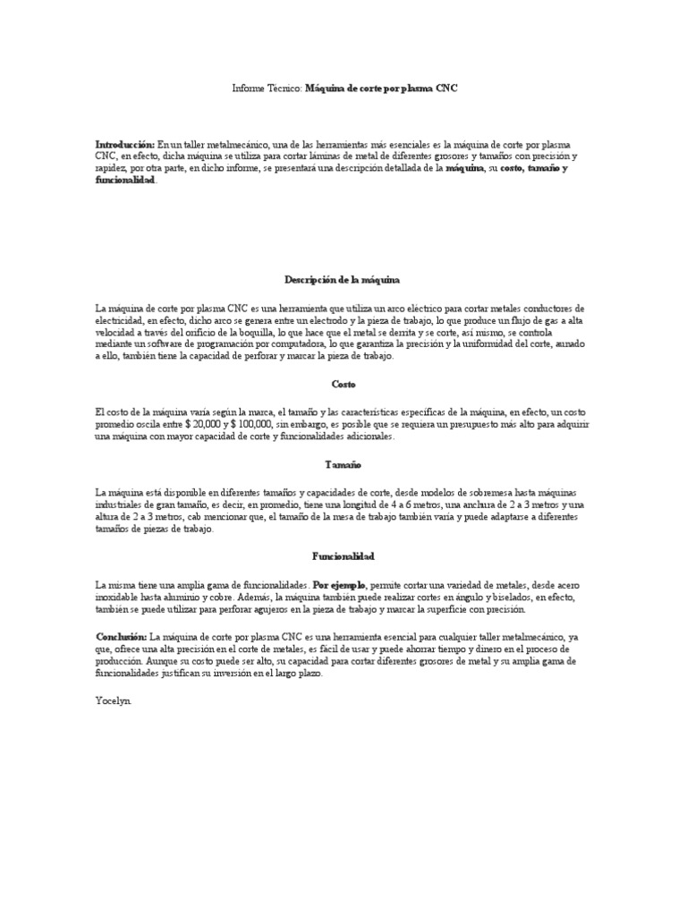 Informe Técnico | PDF | Control numerico | Sector secundario de la economía