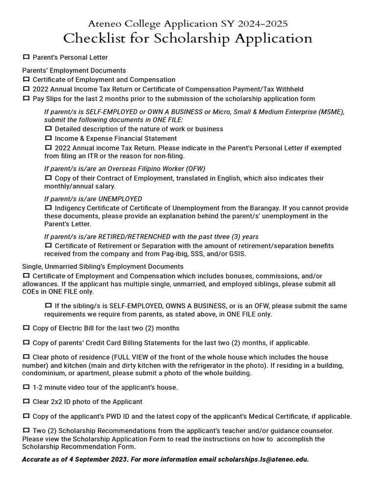 Ateneo Scholarship Application Guide | PDF | Employment | Labor