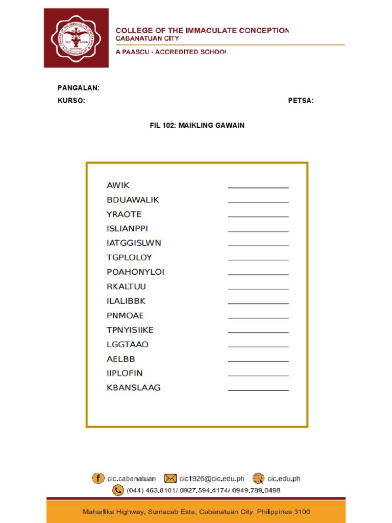 Fil 102 (Ice Breaker Game) | PDF