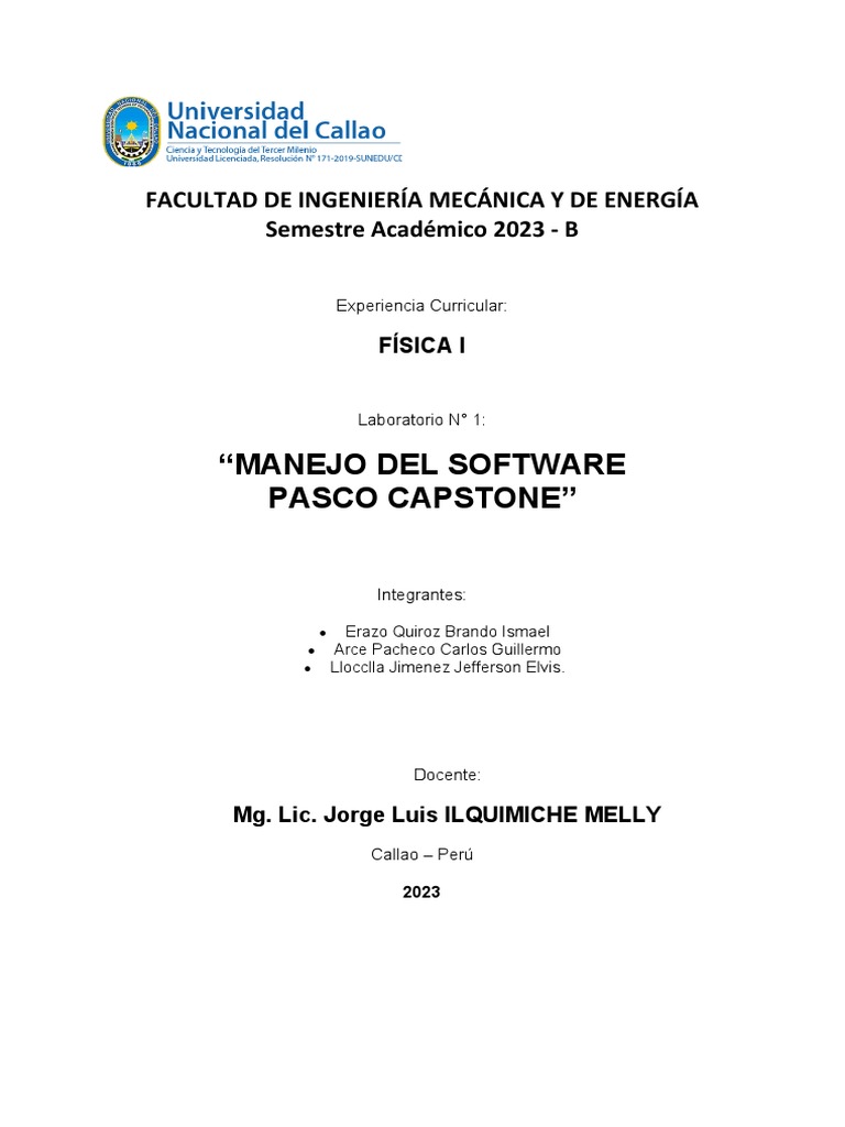 Manejo de Pasco Capstone - Informe | PDF | Cantidades fisicas | Metrología Manejo de Pasco Capstone - Informe | PDF | Cantidades fisicas | Metrología