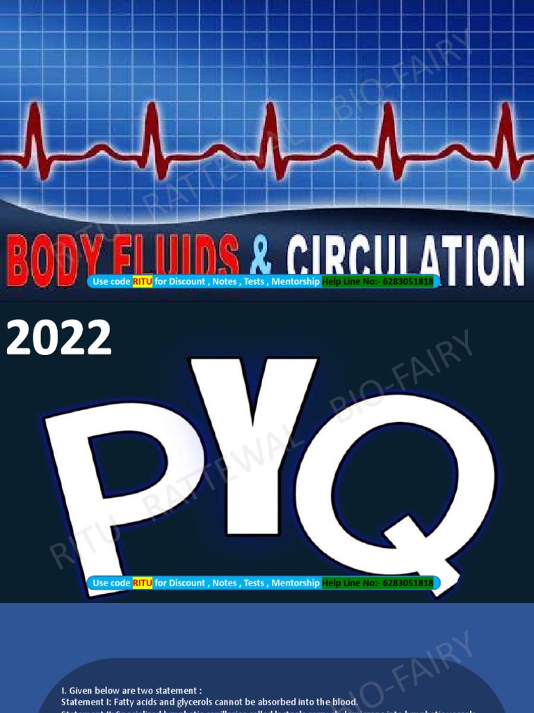PYQ Body Fluids and Circulation - Compressed | PDF | Atrium (Heart) | Diastole