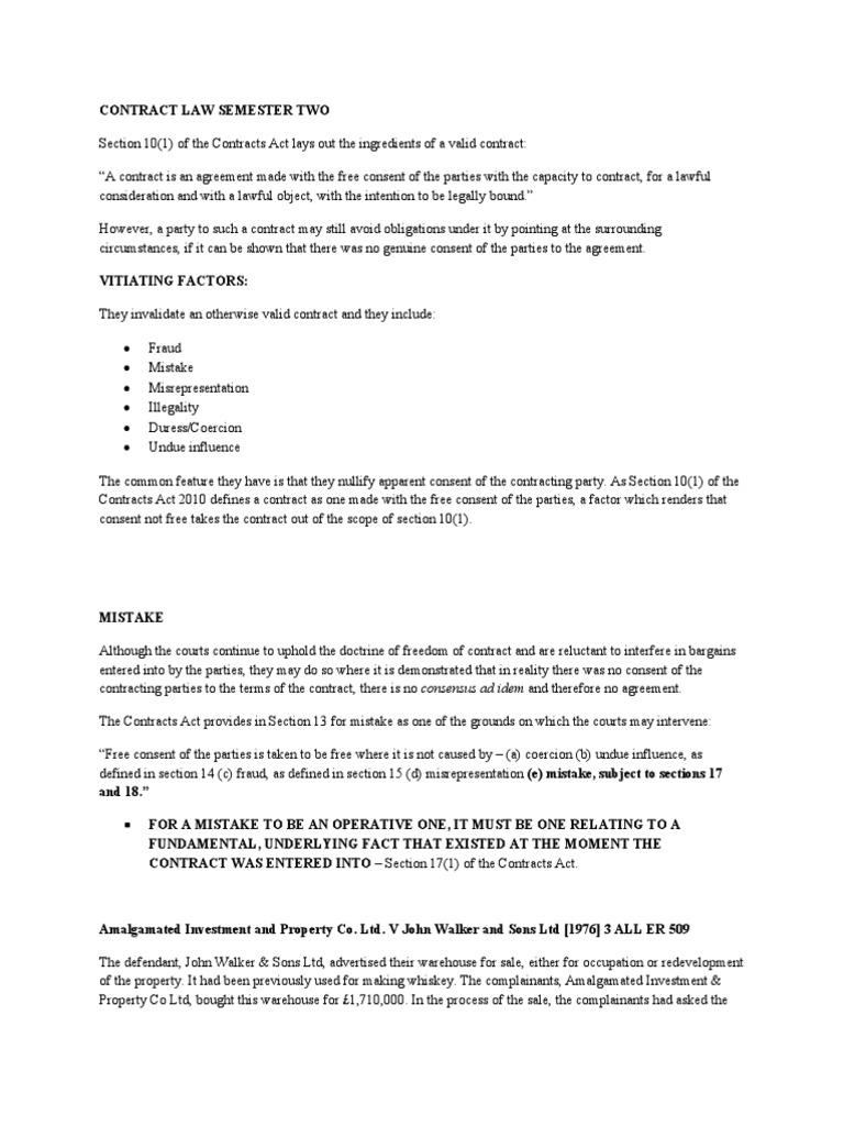 Contract Law Sem 2 | PDF | Misrepresentation | Damages