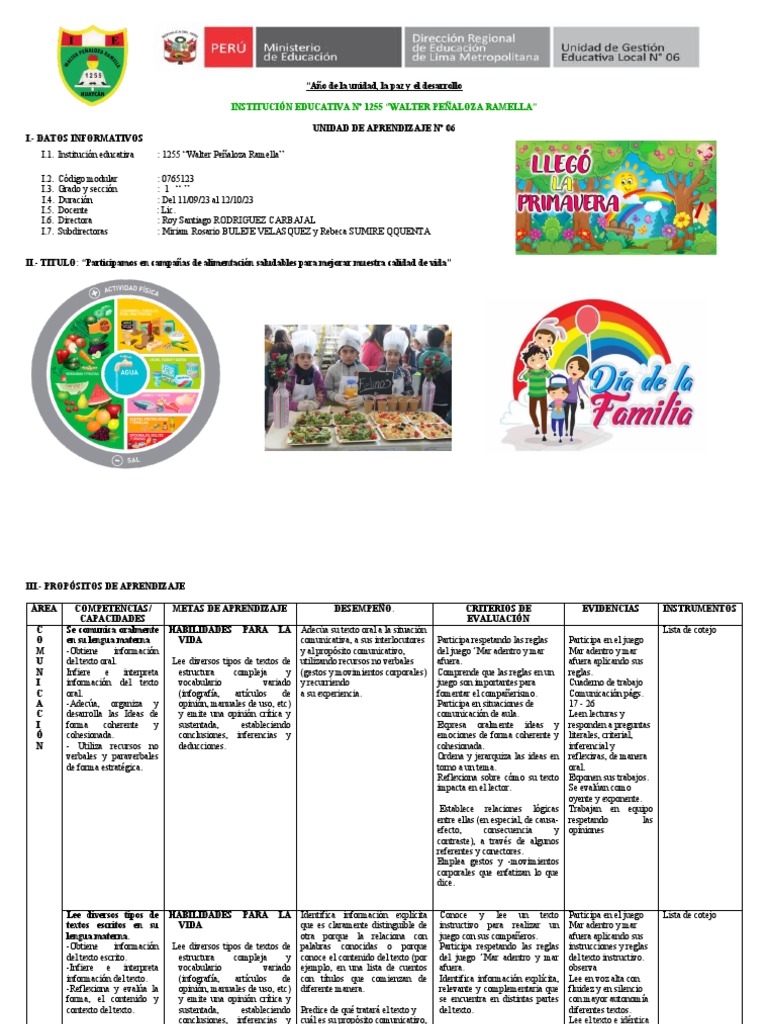 UNIDAD #6 Primer Grado | PDF