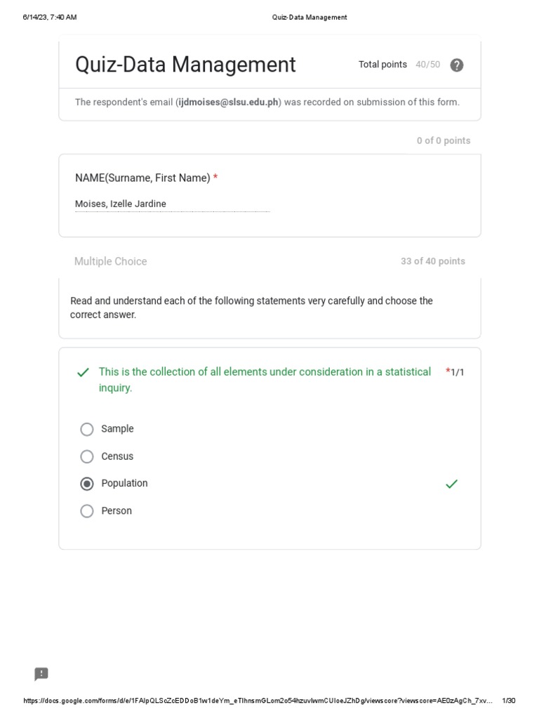 Data Management Quiz for Students | PDF | Student's T Test ...