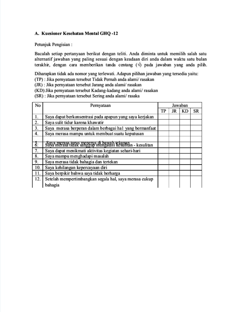 PDF Kuesioner Kesehatan Mental GHQ - Compress - 3 | PDF