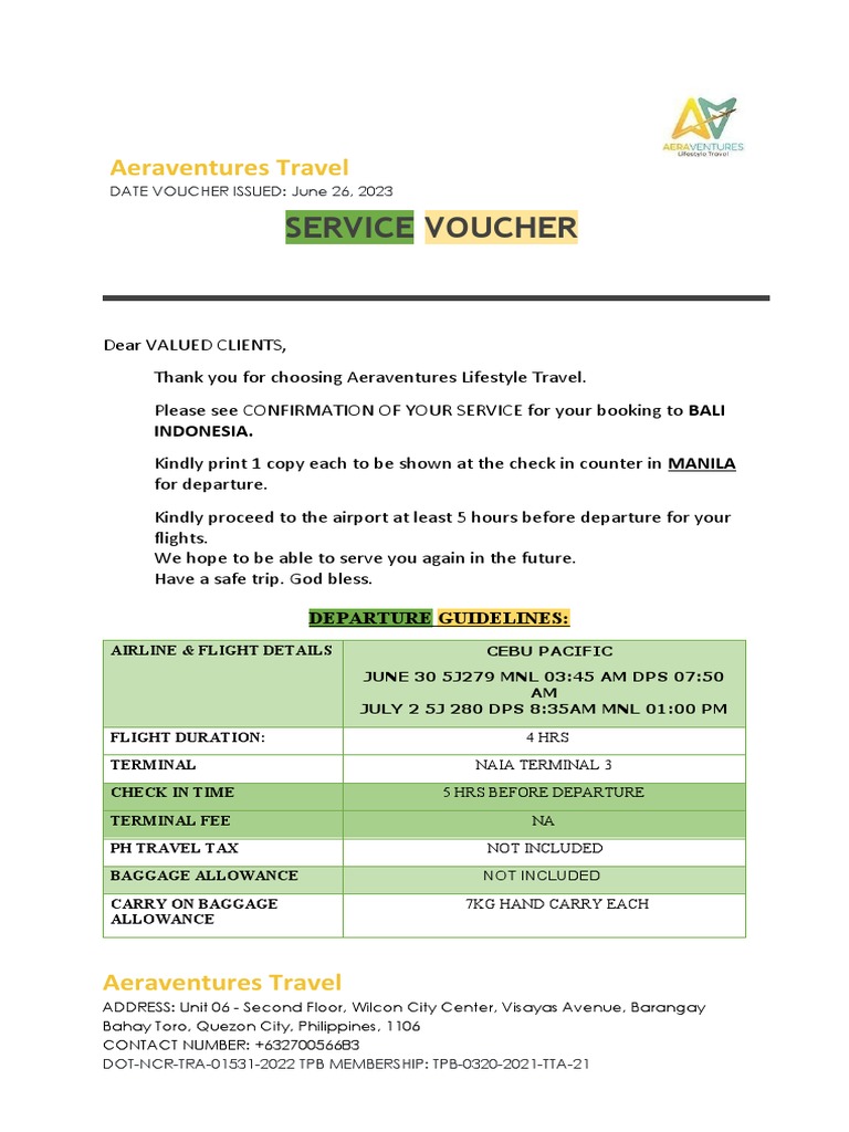 International Service Voucher & Departure Guidelines | PDF