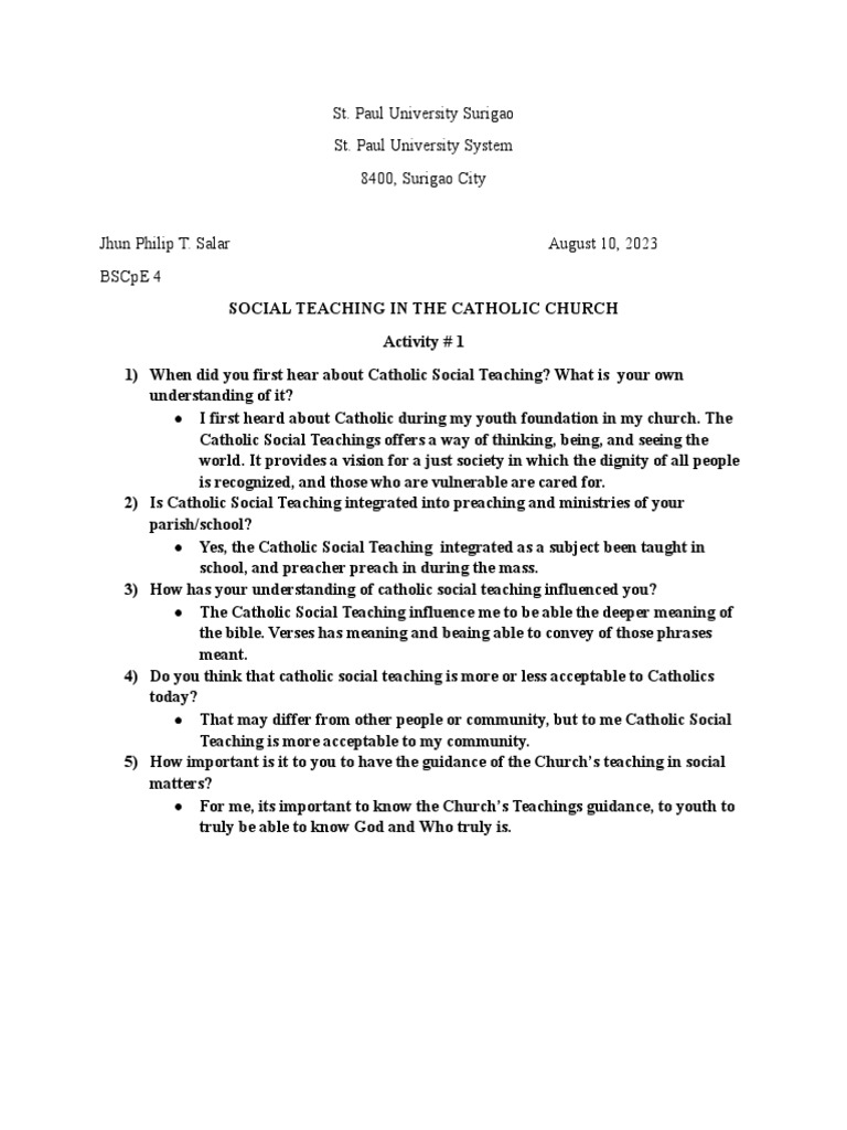 Salar Social Teach Act | PDF | Catholic Social Teaching