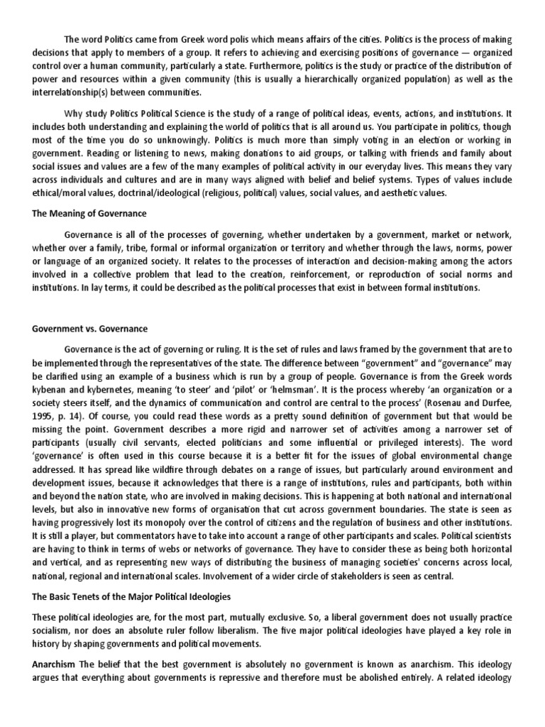 Handout-For-Politics-And-Governance 2 | PDF | Anarchism | Governance