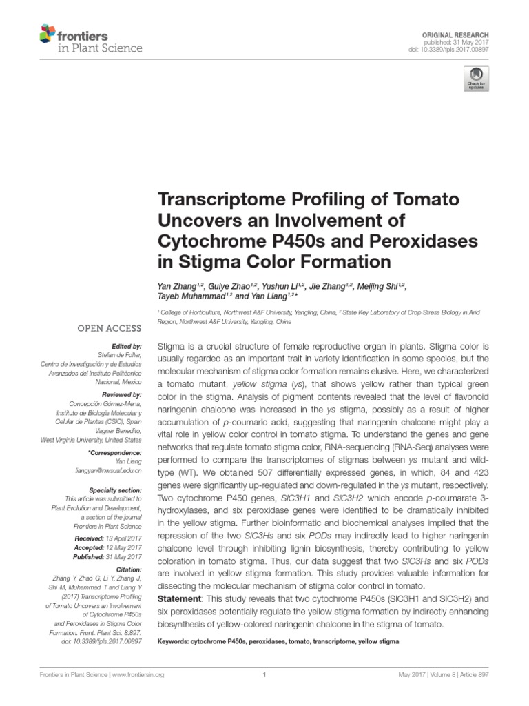 Transcriptome Profiling Of Tomato Uncovers An Involvement Of Cytochrome