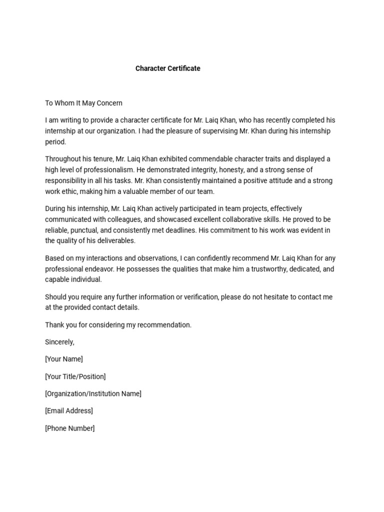 Character Certificate | PDF