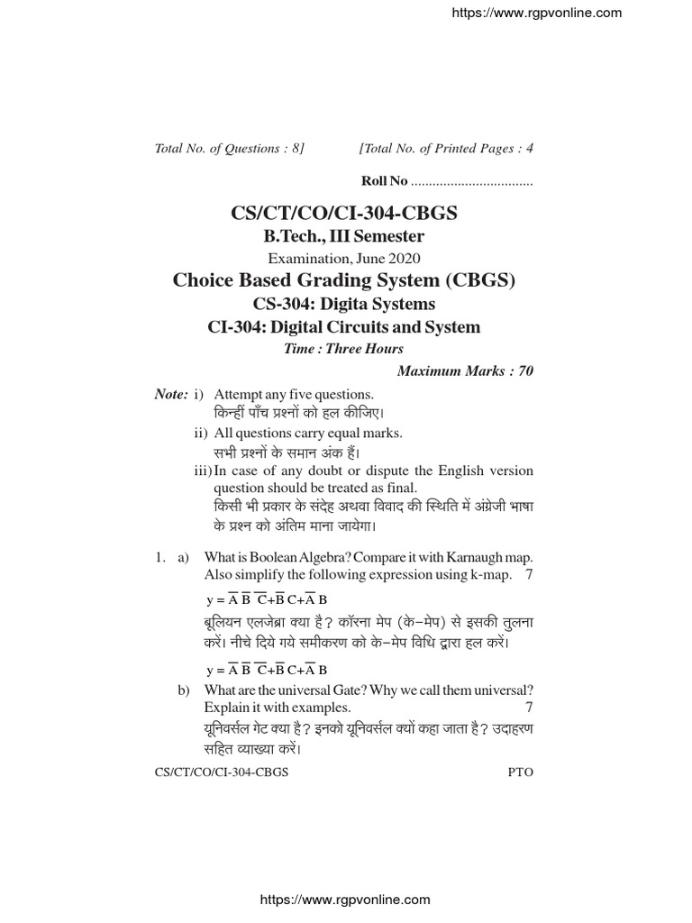 Cs CT Co Ci 304 Digital Circuits and System Jun 2020 | PDF | Electronic Circuits | Computer ...