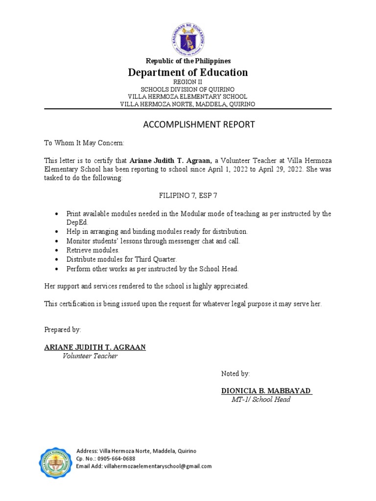 ACCOMPLISHMENT REPORT - Sir Rick | PDF