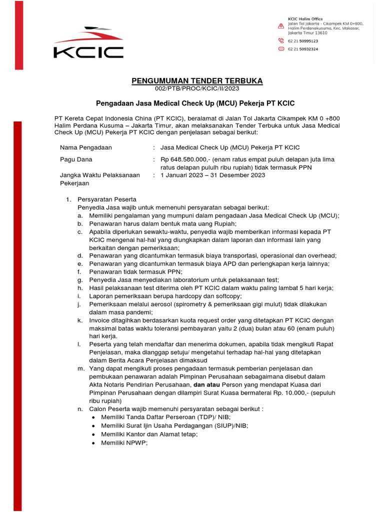 Surat Pengumuman MCU 2 | PDF