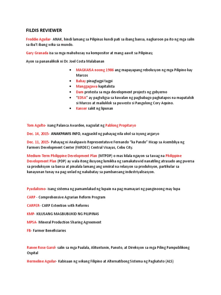 Fildis Reviewer | PDF